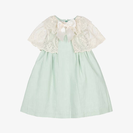 Foque - Girls Grey Wool Knit Dress with White Plumetis Bow | Childrensalon