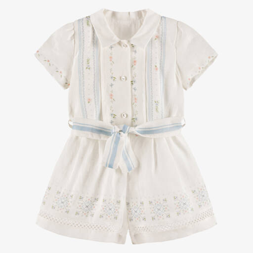 Billieblush - Girls Blue Denim Embroidered Playsuit | Childrensalon