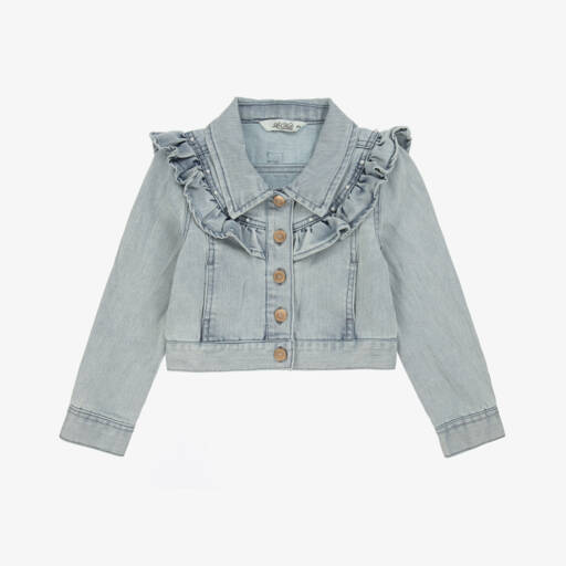 Le Chic - Girls White Ruffle Denim Jacket | Childrensalon