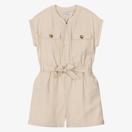 Billieblush - Girls Blue Denim Embroidered Playsuit | Childrensalon