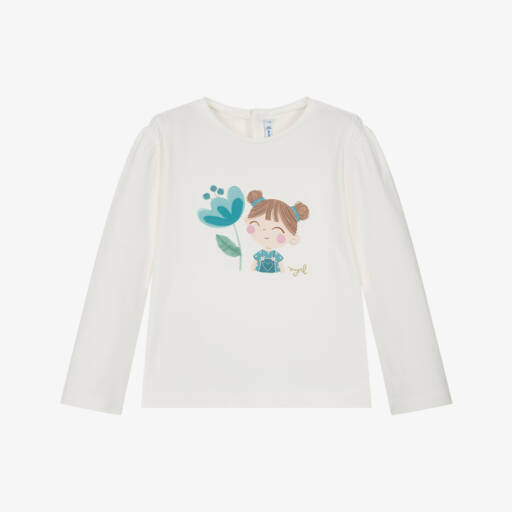Mayoral - Girls Ivory Cotton Flower Top | Childrensalon