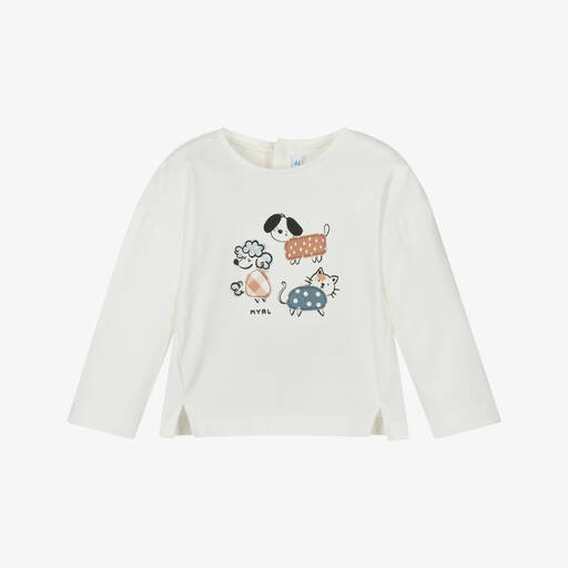 Mayoral - Girls Ivory Cotton Flower Top | Childrensalon