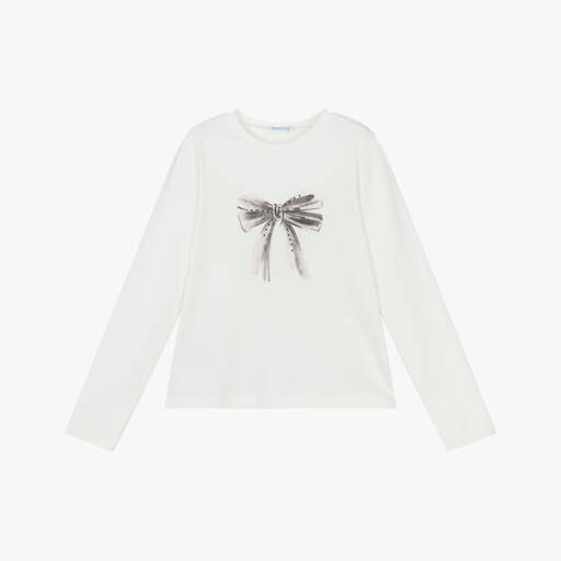 Mayoral - Girls Ivory Cotton Flower Top | Childrensalon