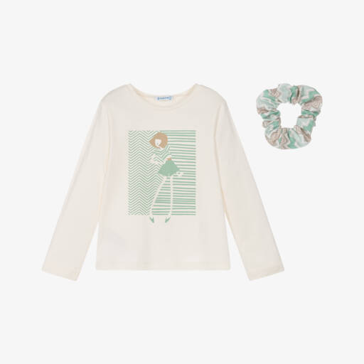 Mayoral - Girls Ivory Cotton Flower Top | Childrensalon