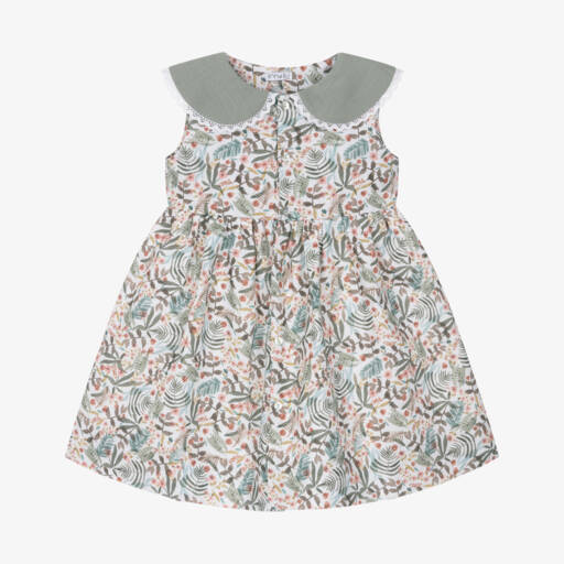 Mebi - Girls Green Check Cotton Dress | Childrensalon