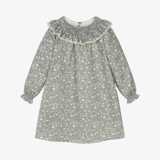 Mebi - Girls Green Check Cotton Dress | Childrensalon