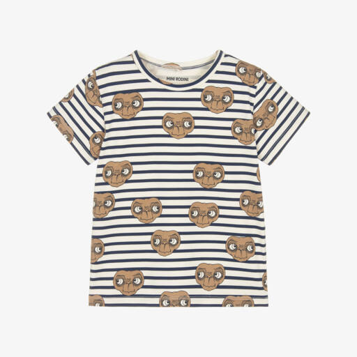 Mini Rodini - Girls Red Cotton Stripe Seahorse T-Shirt | Childrensalon