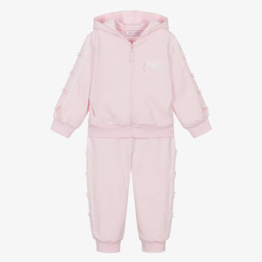 Monnalisa - Girls Pink Flower Print Tracksuit | Childrensalon