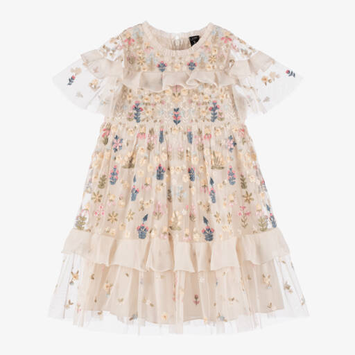 Needle & Thread - Girls Ivory Embroidered Tulle Cape Dress | Childrensalon