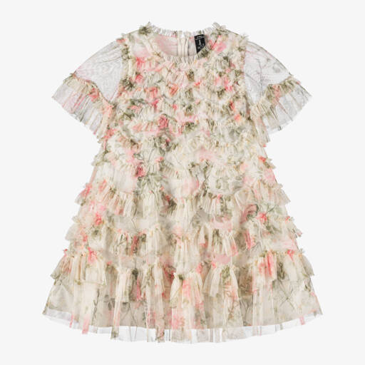 Needle & Thread - Girls Ivory Embroidered Tulle Cape Dress | Childrensalon