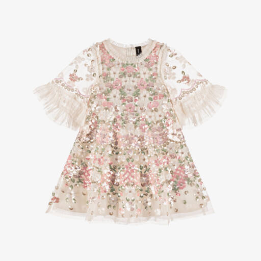 Needle & Thread - Girls Ivory Embroidered Tulle Cape Dress | Childrensalon