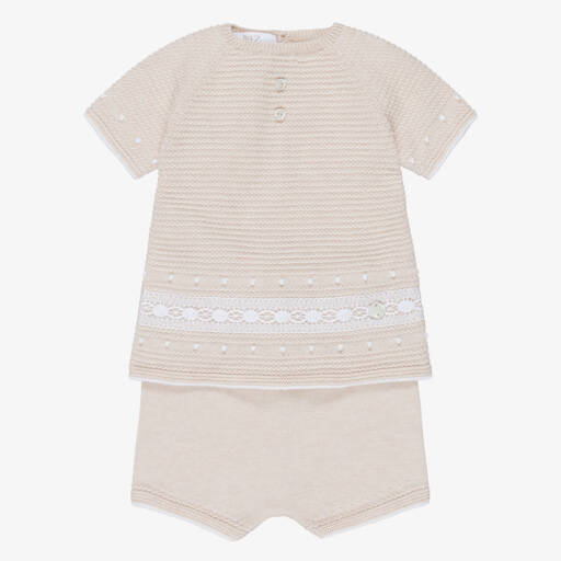 PAZ Rodríguez - Boys Beige Cotton & Wool Shorts Set | Childrensalon
