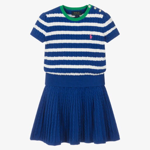 Mama Luma - Girls Pink & Blue Satin Skirt Set | Childrensalon