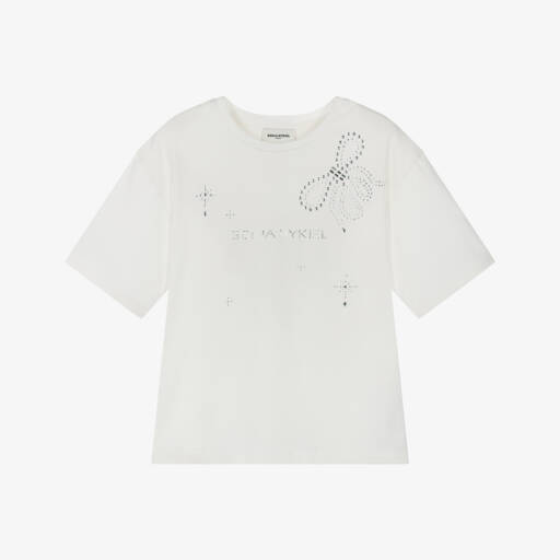 Sonia Rykiel Paris - Girls White Cotton Diamanté T-Shirt | Childrensalon