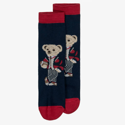 Story Loris - Girls White Cotton Socks with Blue Ribbon | Childrensalon